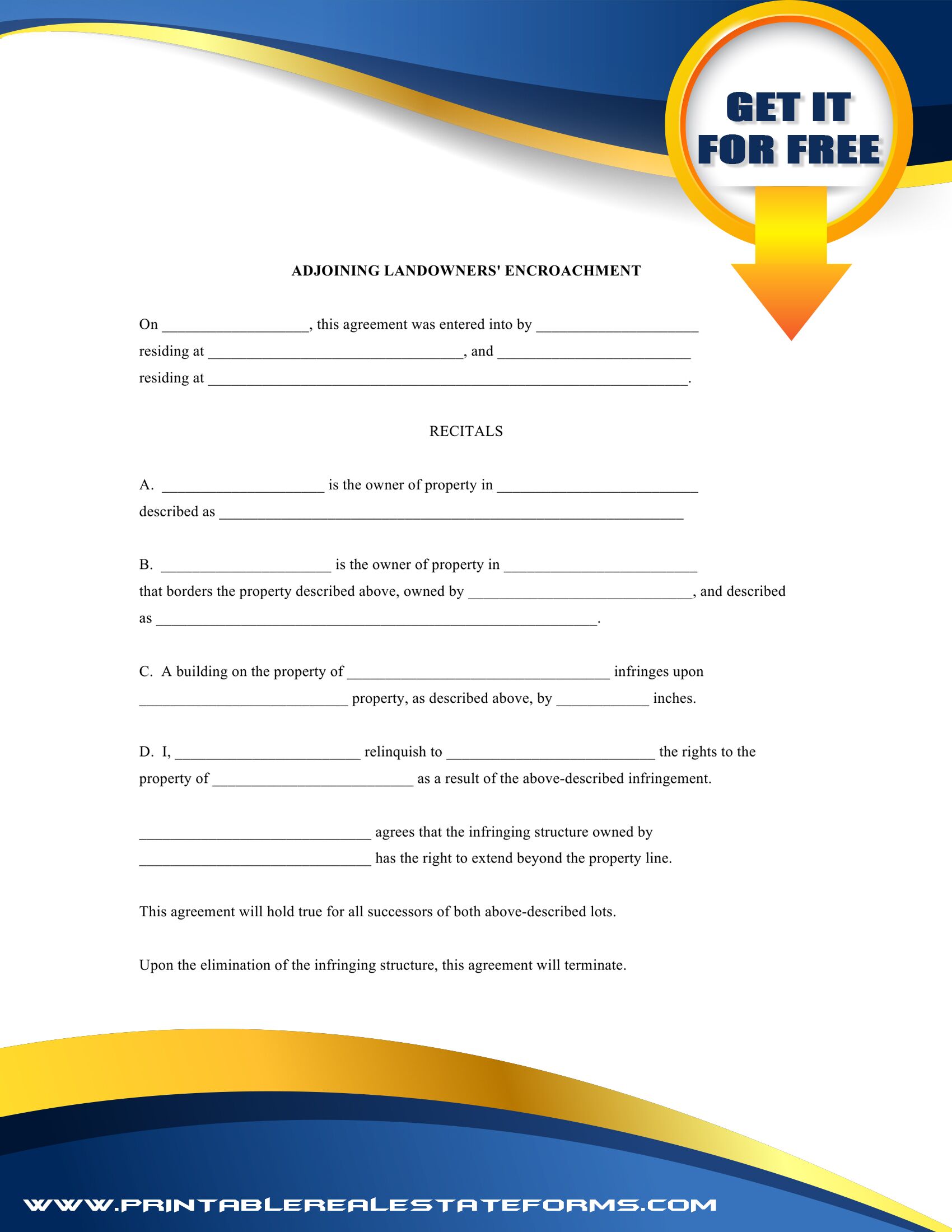Sample Printable Adjoining Landowners Encroachment Forms Template 2026