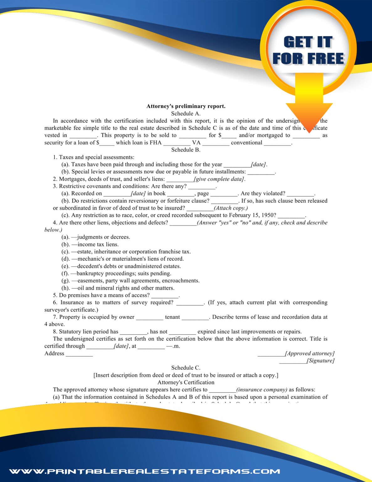 Sample Printable Attorney's Preliminary Report Forms Template 2024