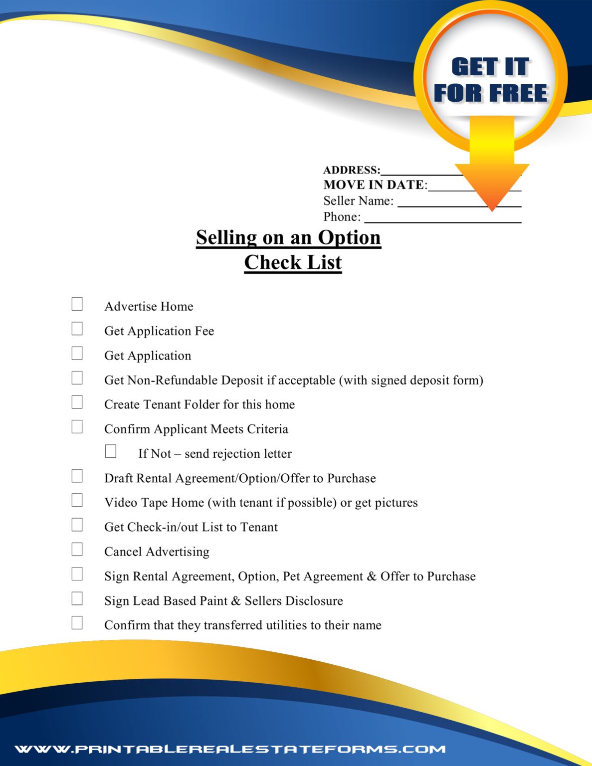 Checklist Selling On An Option - Get Printable Pdf Word