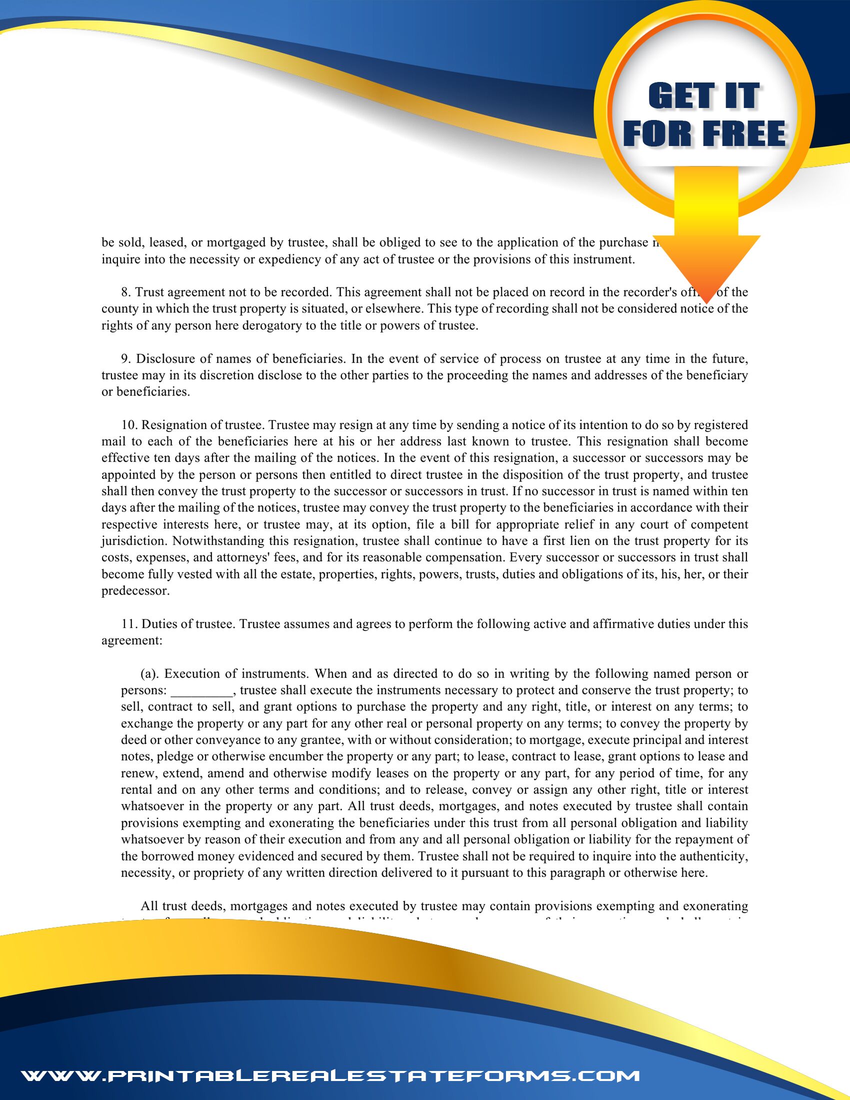 Sample Printable Appointment Of Successor Template