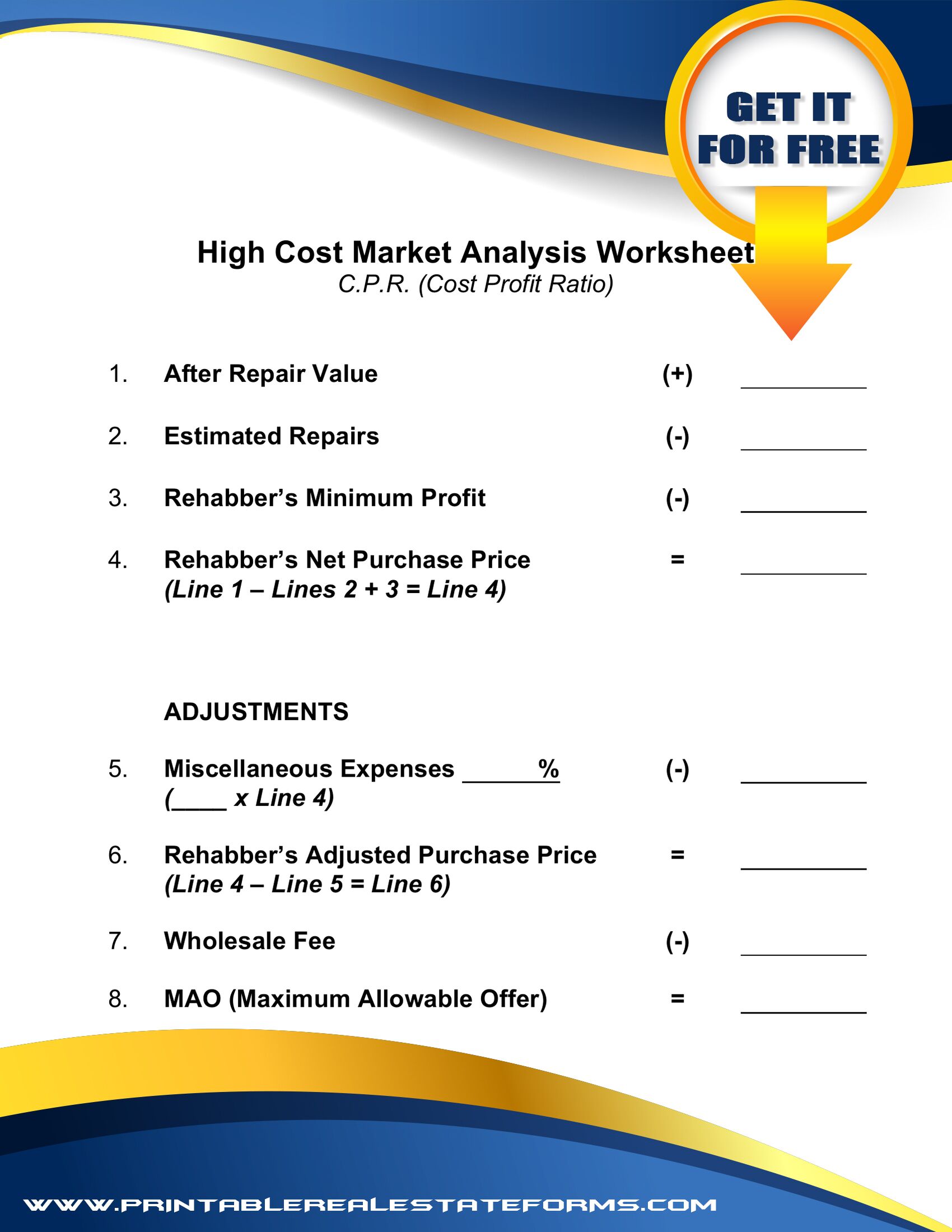 Get Sample High Cost Market Analysis Worksheet Form Template