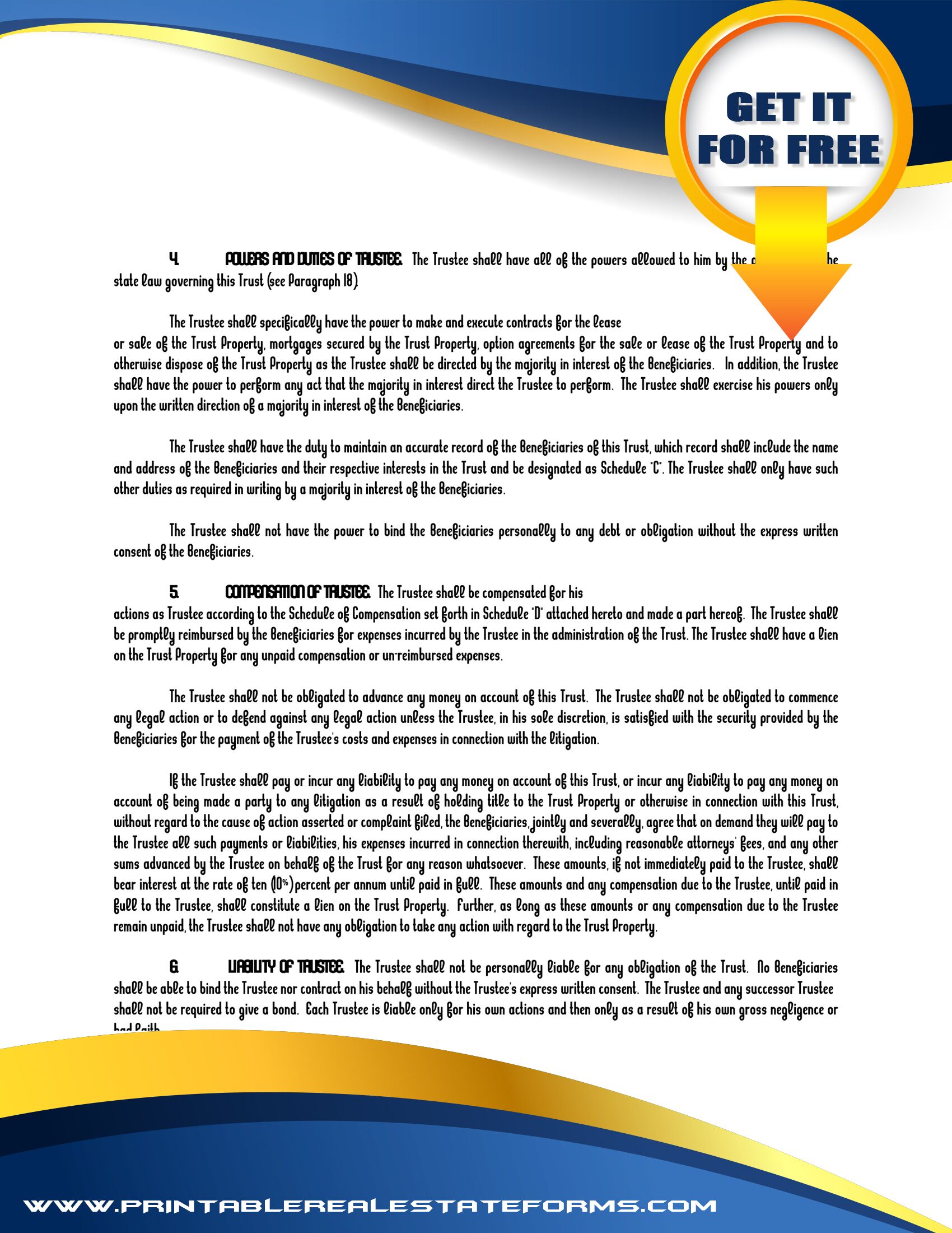 Sample Printable Land Trust Agreement Forms Template 2025