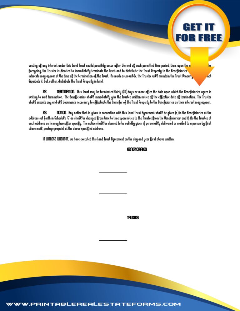 Sample Printable Land Trust Agreement Forms Template 2025