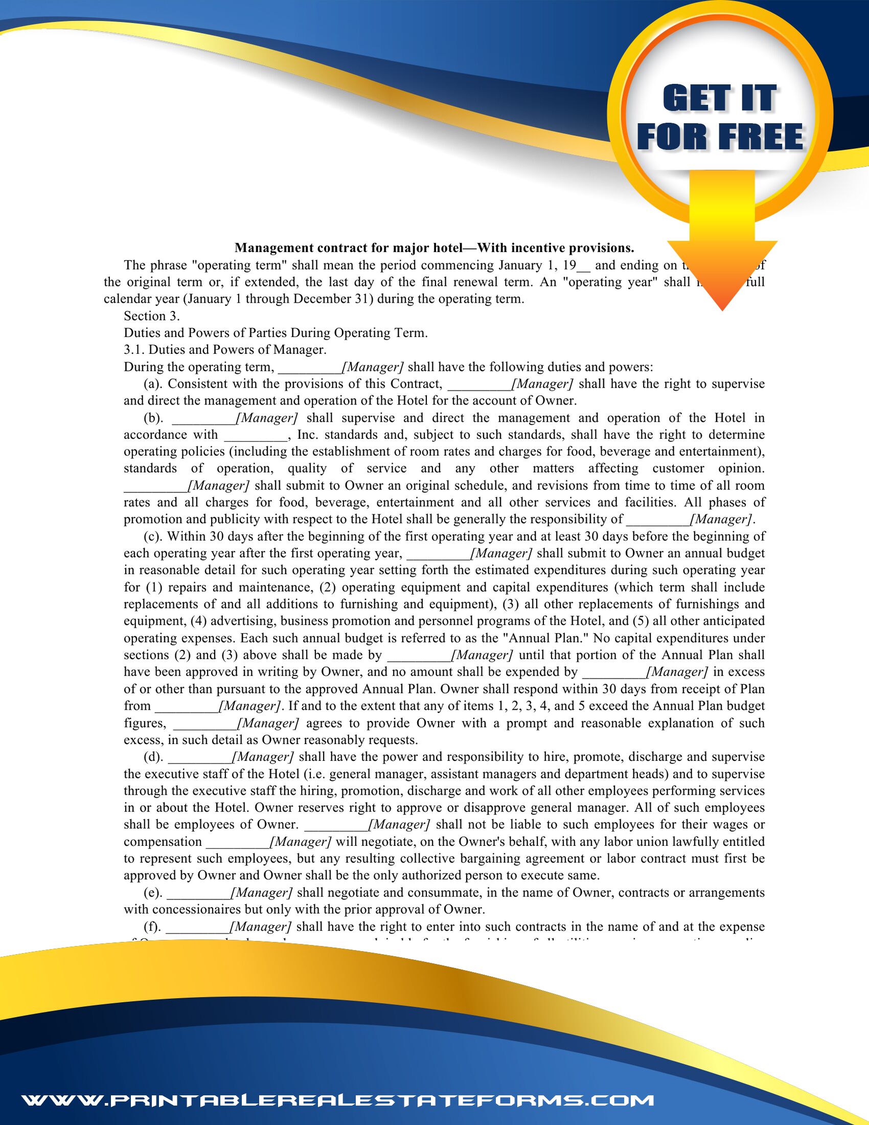 Printable Management Contract Template Form