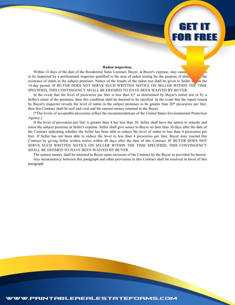 Sample Printable Radon Inspection Forms Template 2024