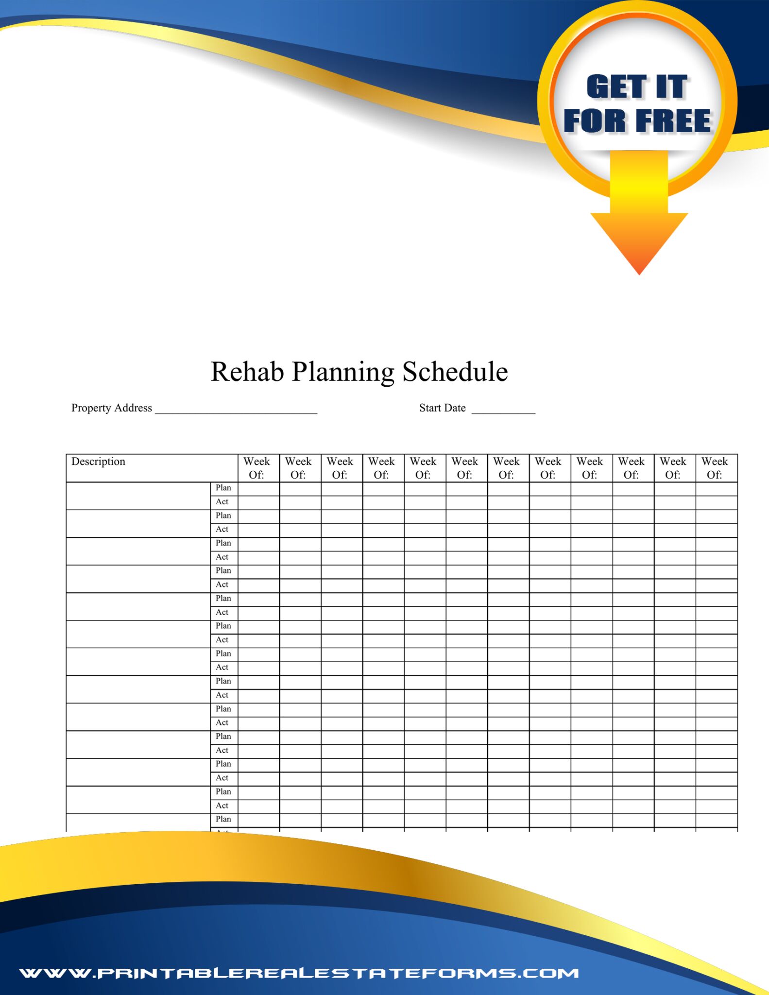 Sample Printable Rehab Planning Schedule Forms Template 2026