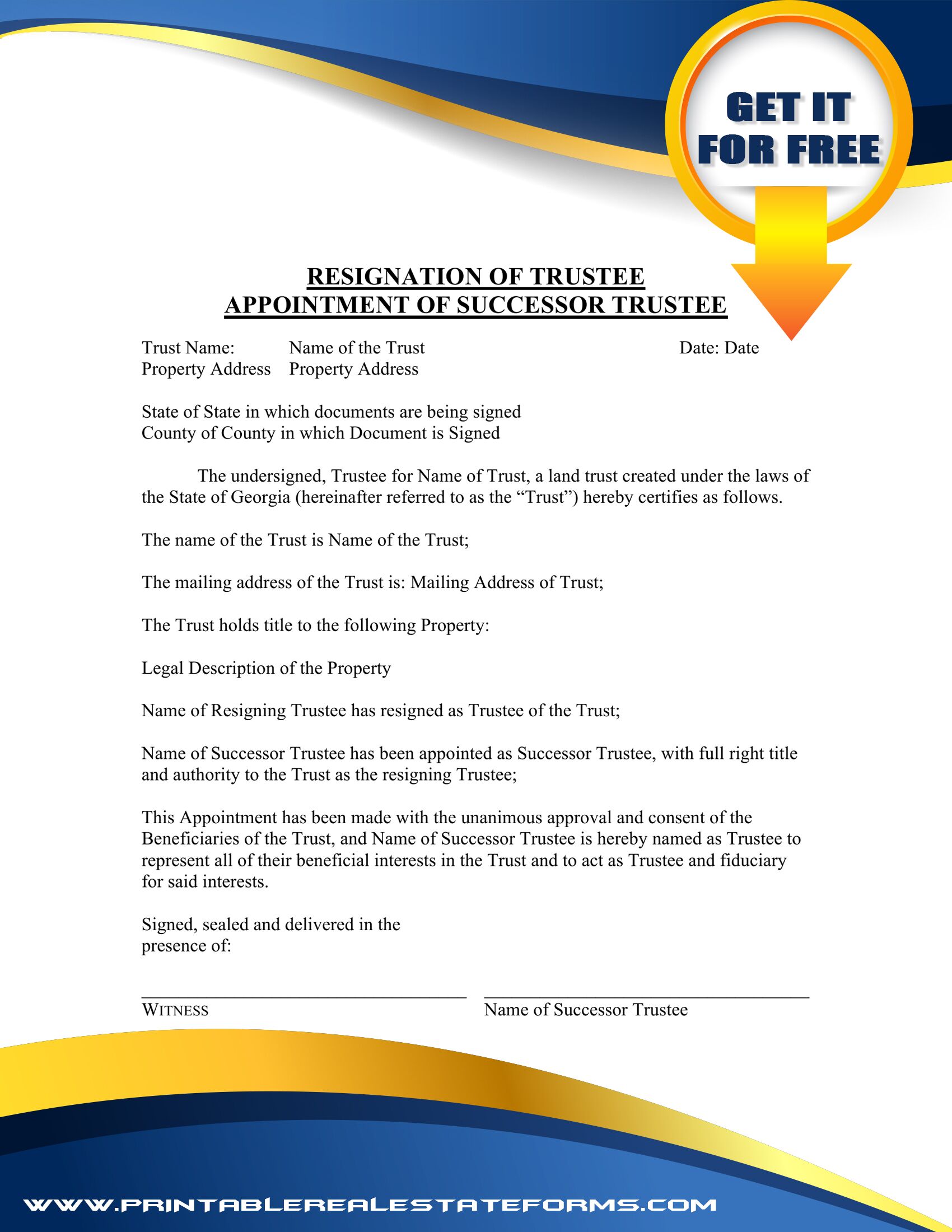Resignation Of Trustee And Appointment Of Successor Trustee - Get ...