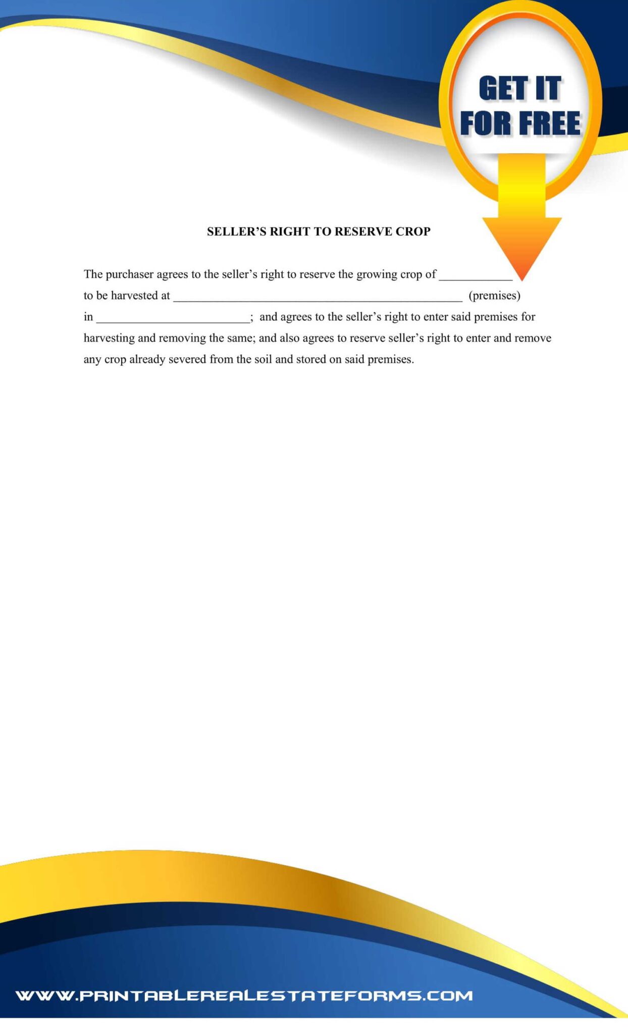 Sample Printable Sellers Right To Reserve Crop Forms Template 2025