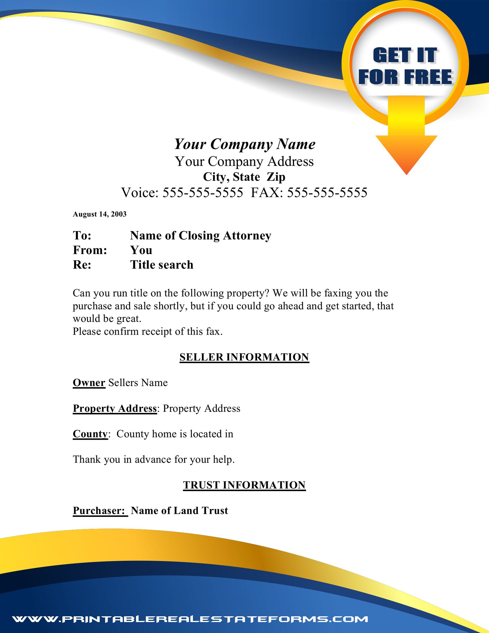 Sample Printable Title Search Forms Template 2026