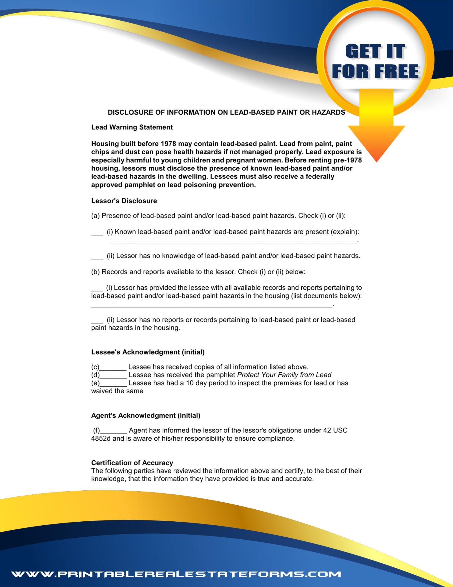 Sample Printable Lead Disclosure Forms Template 2024