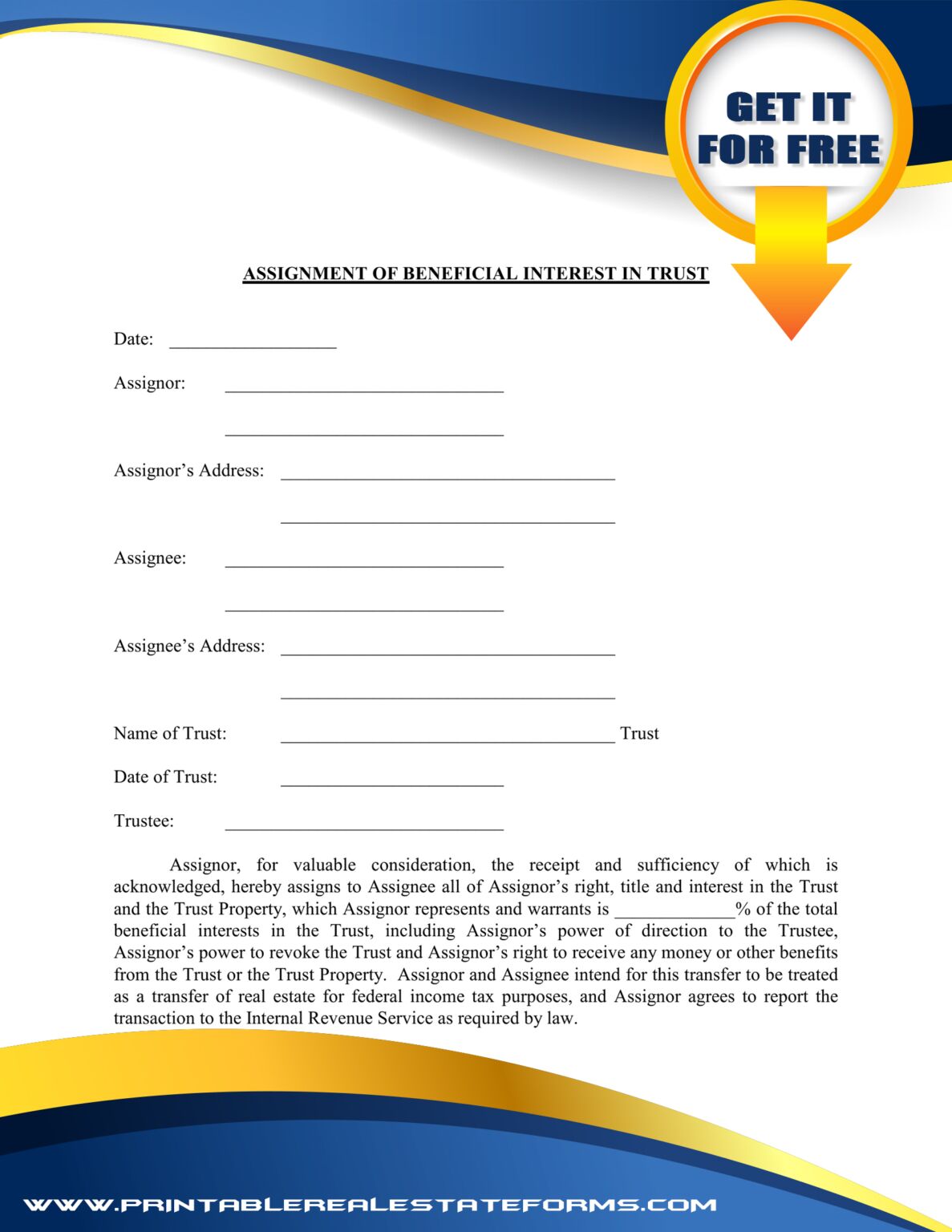 Sample Trust Assignment Of Beneficial Interest Template Form