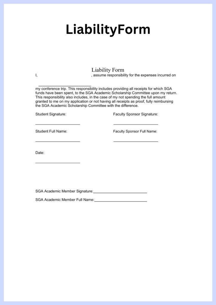 Sample Printable Liability Form Forms Template 2025