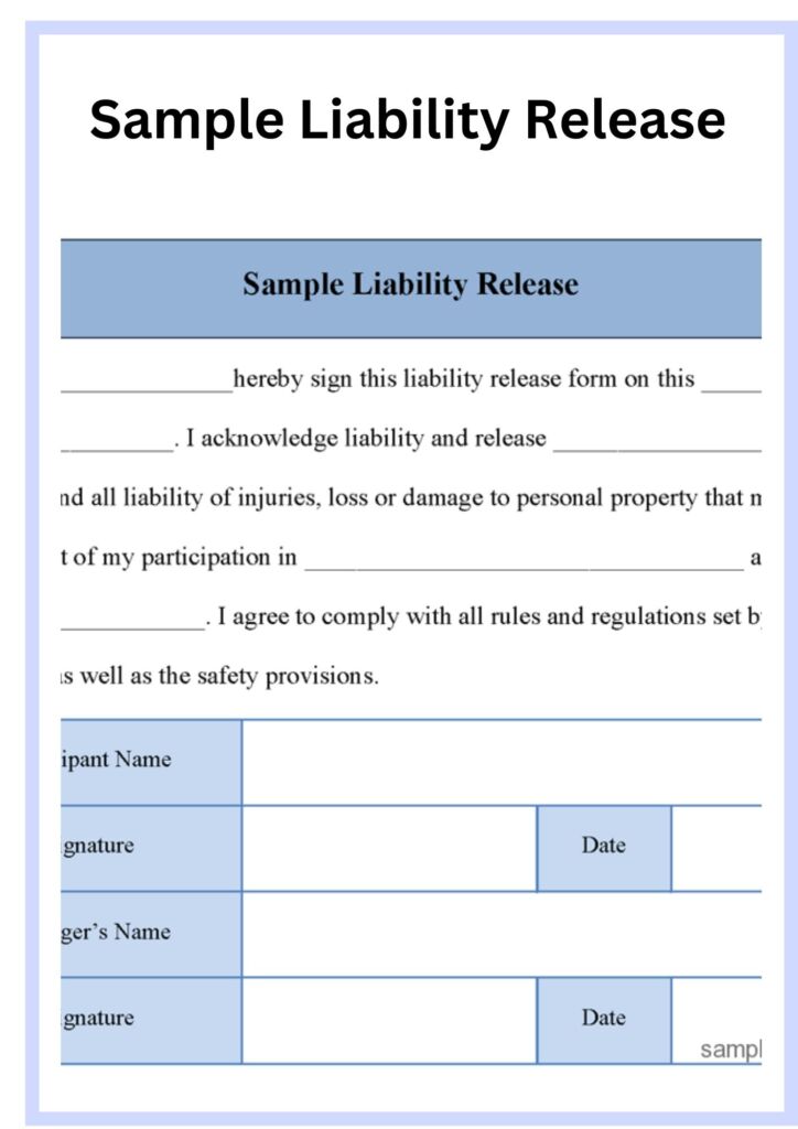 Sample Printable Liability Release Form Sample Forms Template 2025 Sample Printable Liability Release Form Sample Forms Template 2025