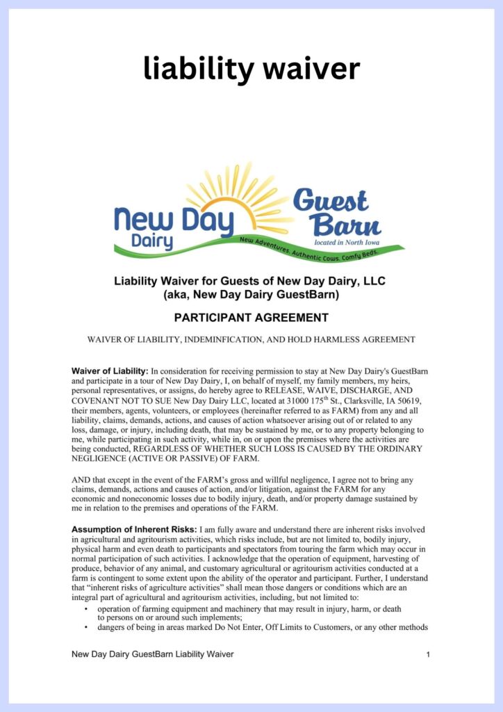 Sample Printable Liability Form Forms Template 2025