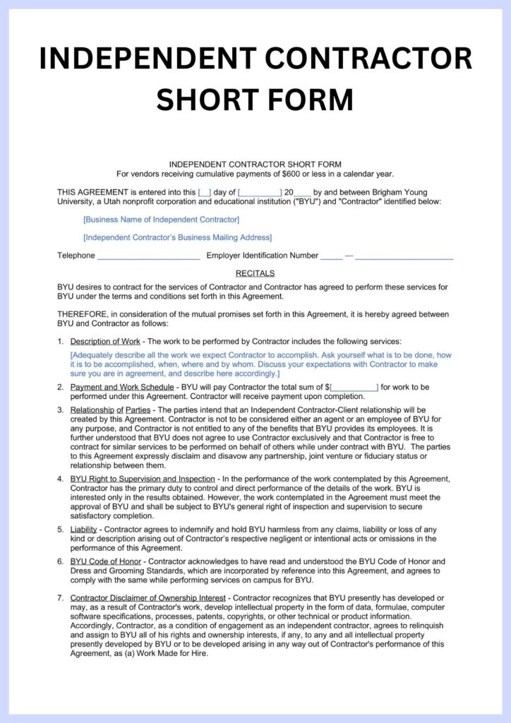 Sample Printable Independent Contractor Agreement Simple Forms Sample Printable Independent Contractor Agreement Simple Forms